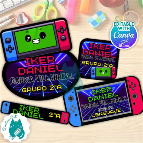 Etiquetas Escolares Videojuegos Plantilla De Canva Editable Etsy México