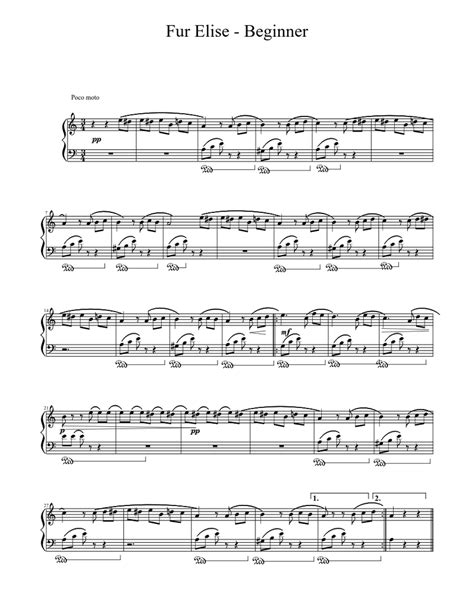 Fur Elise Beginner Sheet Music For Piano Solo