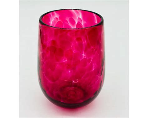 Hand Blown Glass Hot Pink Stemless Wine Glass Etsy