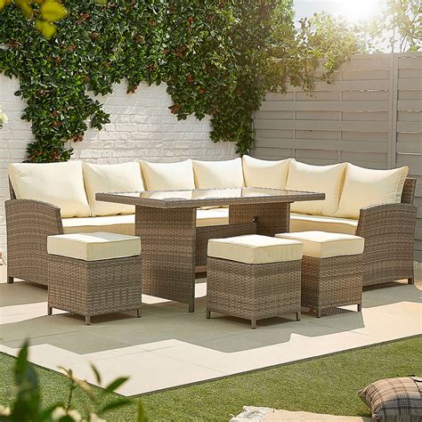 Mmt Furniture Designs 8 Seater Rattan L Shaped Garden Dining Set Wilko