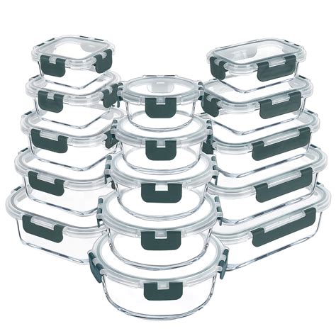 Verones 30 Pieces Glass Meal Prep Containers Set Airtight Glass Lunch