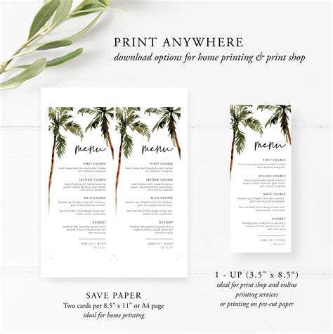 Palm Tree Menu Template Tropical Wedding Menu Beach Wedding Etsy