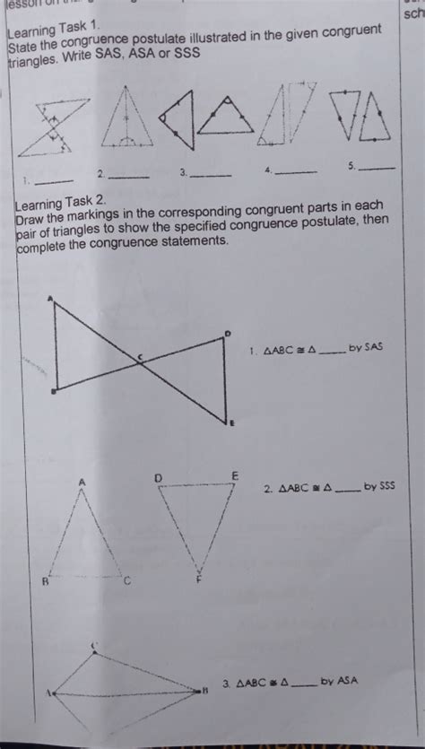 Solved Lessonon Sch Learning Task 1 State The Congruence Postulate
