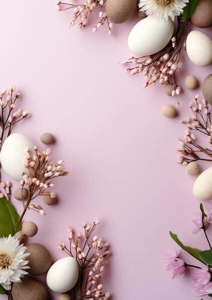 Download Pink Easter Background With Eggs Flowers And Greenery Backgrounds Online Creative
