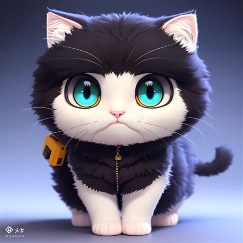 Fugure Of Tiny Cute Fluffy Serious Cat With Big Smart Eyes Ai Generated Stock Illustration