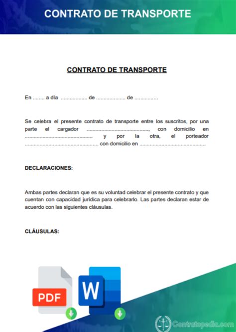 Contrato De Transporte Para Descargar Word Gratis