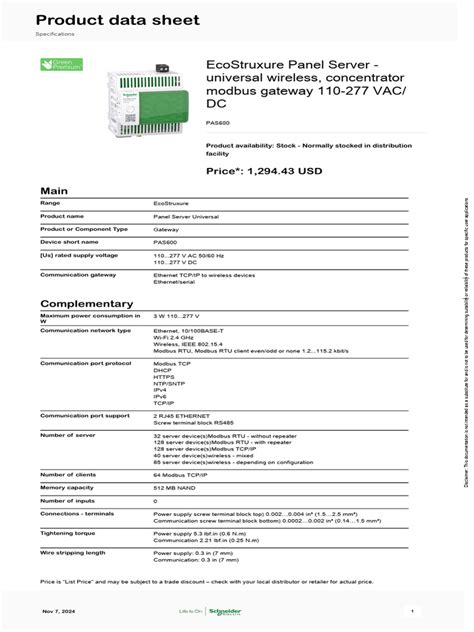 Schneider Electric Ecostruxure Panel Server Pas600 Pdf Internet