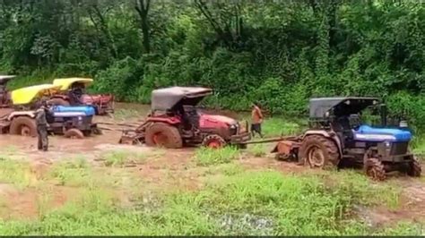 From Field To Frenzy Ten Tractors Bogged Down In Pune Rice Field