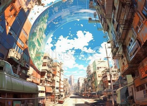都市の風景 広角描写イラスト No 23914415｜無料イラスト・フリー素材なら「イラストac」