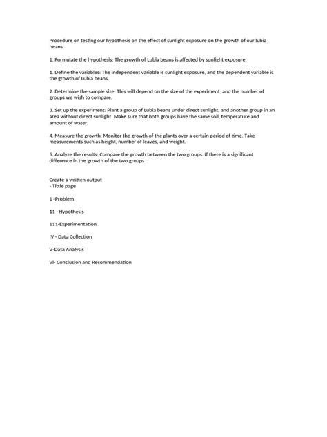 Procedure On Testing Our Hypothesis On The Effect Pdf