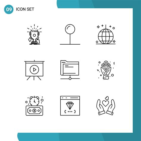 Modern Set Of 9 Outlines Pictograph Of Database Video Celebration Presentation Party Editable