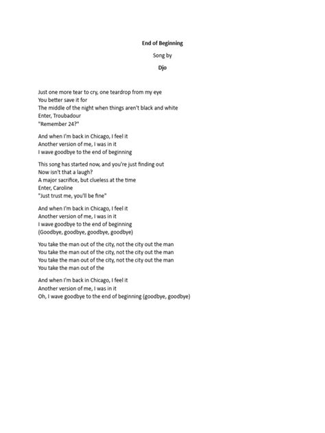 End Of Beginning Lyrics Pdf