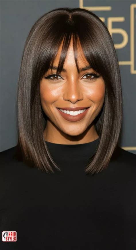 7 Sleek Lob With Feathered Bangs 10 Low Maintenance Medium Length