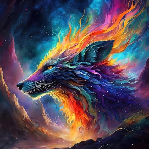 Premium Photo A Wolf With A Colorful Background Of The Rainbow