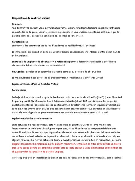 Dispositivos De Realidad Virtual Pdf Realidad Virtual Oculus Vr