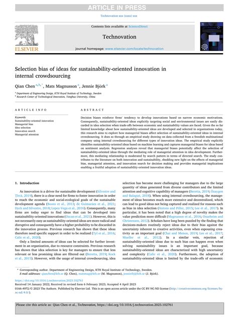 Pdf Selection Bias Of Ideas For Sustainability Oriented Innovation In