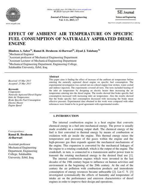 Effect Of Ambient Air Temperature On Specific Fuel Consumption Of