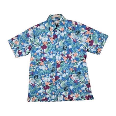 Maus And Hoffman Cotton Ss Button Up Shirt Tropical Coral Reef Mens