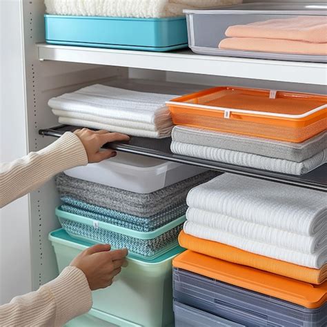 A Person Using Stackable Bins And Labels To Organize A Home Storage