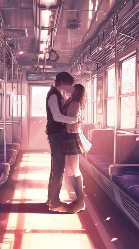 Cute Romantic Anime Couple Kissing On Train Aesthetic 63 Photo