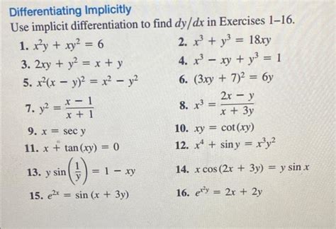 Solved Differentiating Implicitly Use Implicit