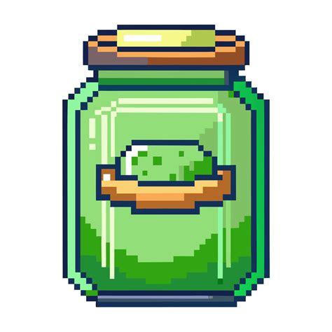 Pixel Art Pickle Jar Retro Gaming Style Illustration Of Green