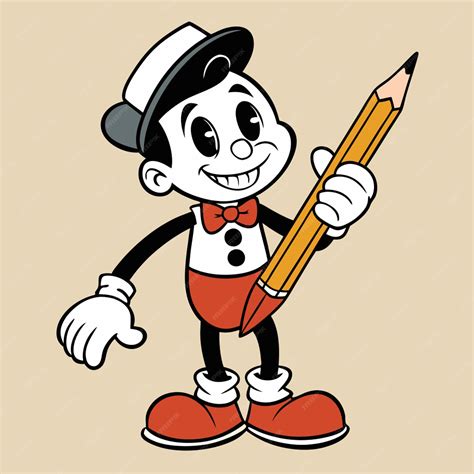 Rtro Dibujo De Personajes De Dibujos Animados Vintage Con Un Lápiz Y