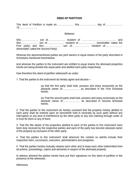 Deed Of Partition Pdf Deed Land Law
