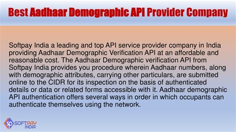 Ppt Softpay Aadhaar Demographic Api Provider Company Powerpoint