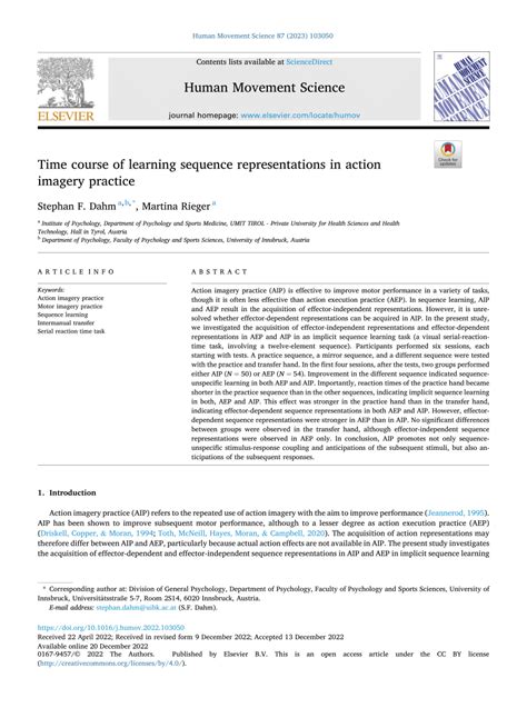 Pdf Time Course Of Learning Sequence Representations In Action