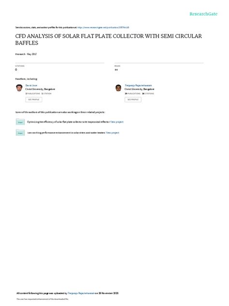 Cfdanalysisof Solar Flat Plate Collectorwith Semi Circular Baffles Pdf Heat Transfer