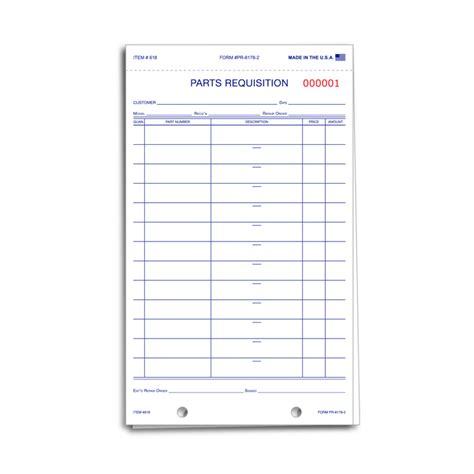 Parts Requisition Form 2 Part Snyads Services