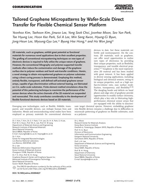 Tailored Graphene Micropatterns By Wafer‐scale Direct Transfer For Flexible Chemical Sensor
