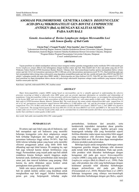 Pdf Asosiasi Polimorfisme Genetika Lokus Deoxynucleic Acid Dna Mikrosatelit Gen Bovine