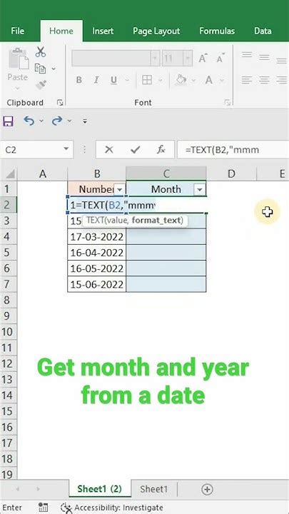 Get Month And Year From A Date In Excel Excelshortcuts Exceltutorial Excelformula Shorts