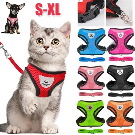 Dog Collars Leashes Cat Harness With Adjustable Polyester Mesh