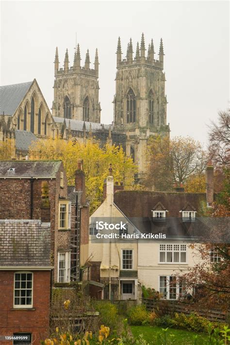 Old Traditional British Houses With View Of York Minster In York
