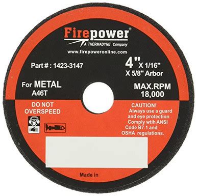 Firepower 1423 3147 Type 1 Abrasive Cut Off Wheel For Metal 4 Inch