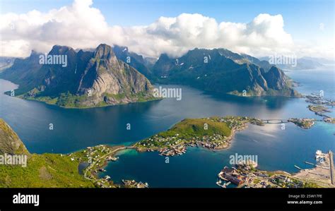 Breathtaking Aerial View Of Lofoten Islands In Norway During A Sunny