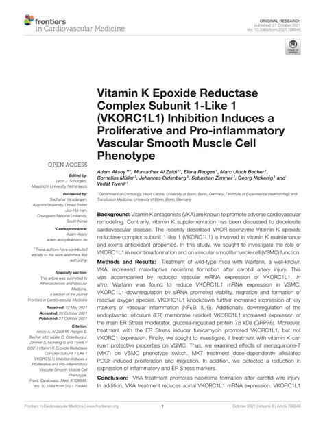 Pdf Vitamin K Epoxide Reductase Complex Subunit 1 Like 1 Vkorc1l1