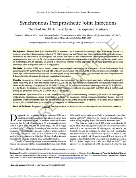 Pdf Synchronous Periprosthetic Joint Infections
