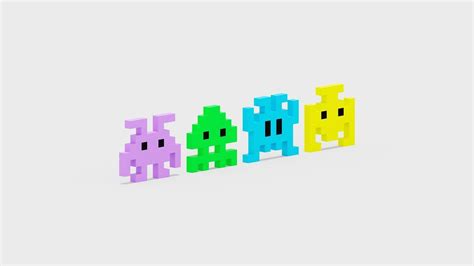 3d Model Pixel Space Invaders Vr Ar Low Poly Cgtrader