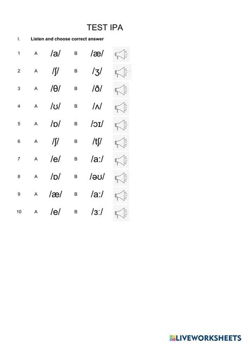 Test Ipa For Be Free Interactive Worksheets 2254664