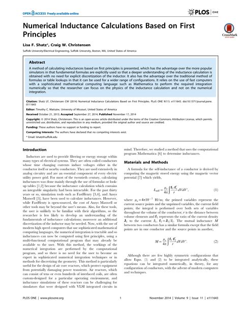 Pdf Numerical Inductance Calculations Based On First Principles