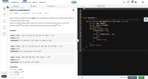 100daysofcode Geekstreak2024 Geeksforgeeks Binarysearch Matrixsearch Nishant Singh