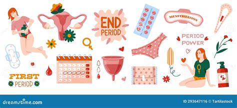 Menstrual Periods Set Feminine Cycle Icons For Paper Napkins Cotton