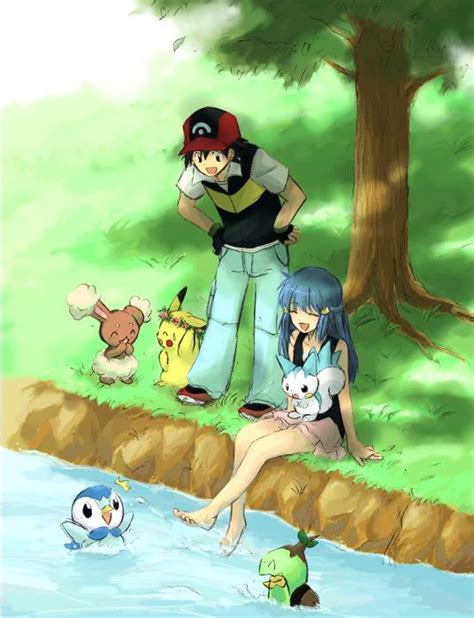Pikachu Dawn Ash Ketchum Piplup Pachirisu And 2 More Pokemon And