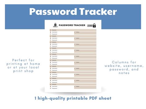 Printable Password Tracker 1 Sheet Digital Password Organizer Instant Download Etsy