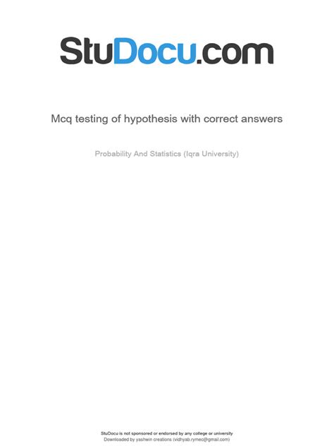 Mcq Testing Of Hypothesis With Correct Answers Pdf Statistical