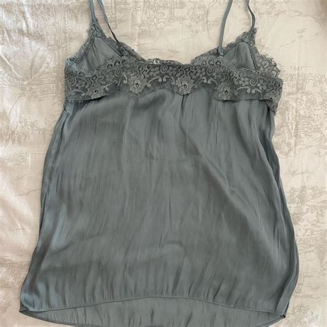 Silly Ash Green Strap Top With Lace Detail Y2k Depop